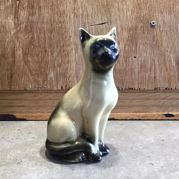 Accents | Vintage Glazed Siamese Cat With Blue Eyes Mcm Made In Brazil ...